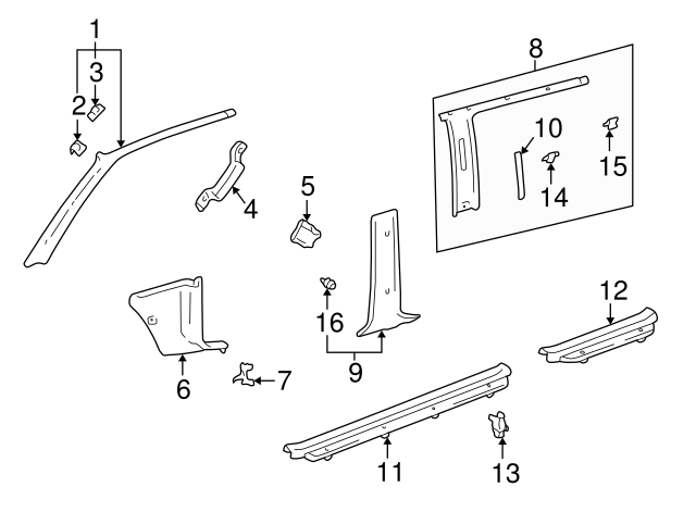 1996-2002 Toyota 4Runner Center Pillar Trim 62412-35010-E0 | Toyota ...
