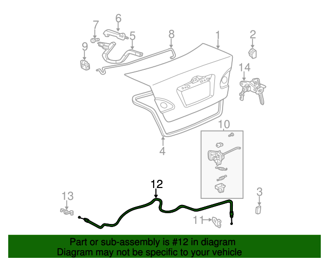 2003-2008 Toyota Corolla Deck Lid Release Cable 64607-02090 ...