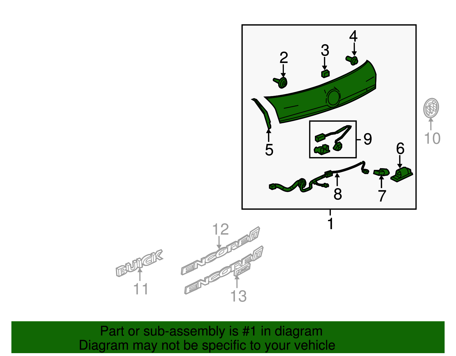 2019-2022 Buick Encore Primed Rear Closure Center Applique 42621080 GM ...