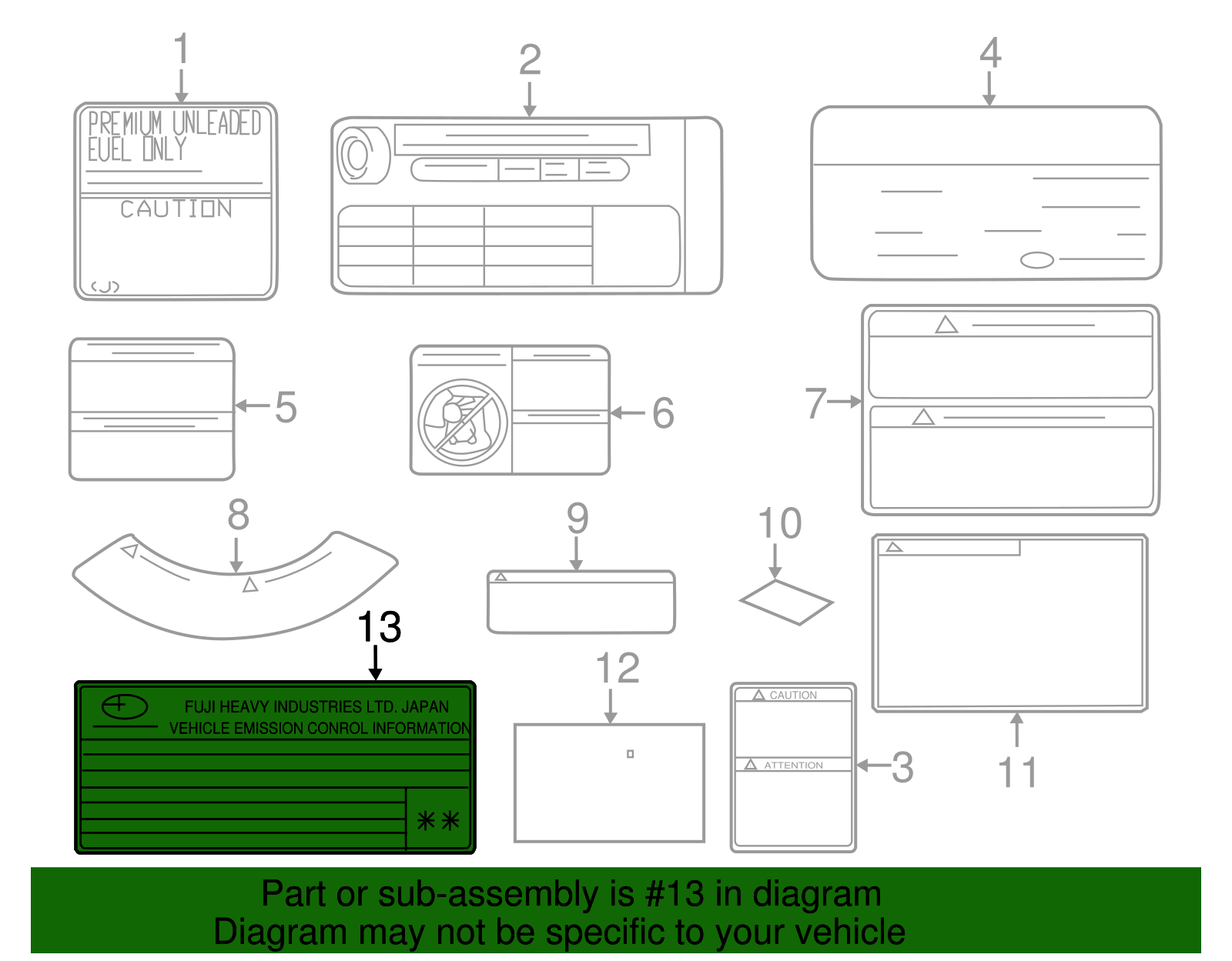 14808AH620 - Emission Label 2015 Subaru BRZ | Subaru Factory Parts Online