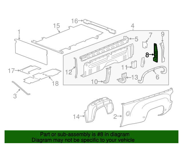 2015-2019 GM Driver Side Pickup Box Side Panel Rear Outer Front ...