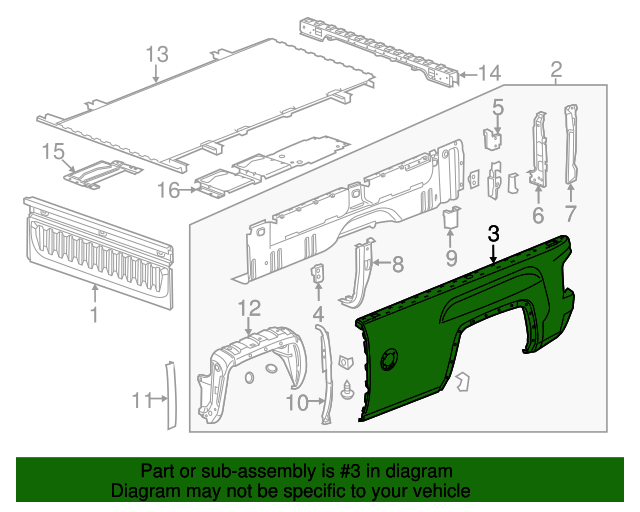 2014-2019 Chevrolet Passenger Side Pickup Box Outer Side Panel 23455440 ...