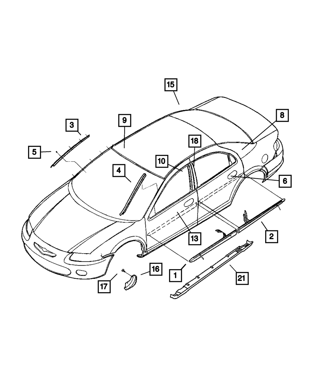Front Door Belt Molding, Right for 2001-2006 Mopar | OEM Mopar ...