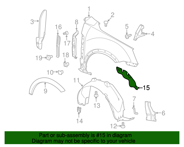2008-2015 GM Fender Splash Shield 22896313 | QuirkParts