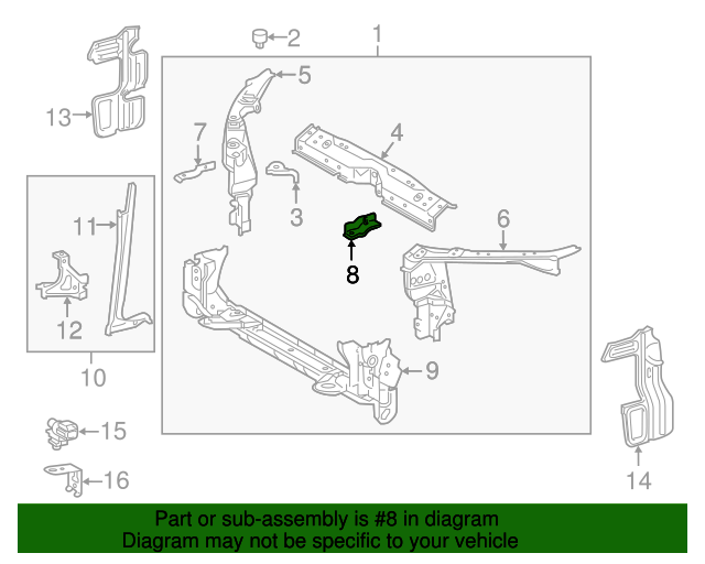 2014-2019 Toyota Corolla Radiator Support Side Panel Bracket 53274 ...