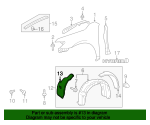 2007-2011 Toyota Camry Fender Seal 53889-06010 | Toyota Parts Center