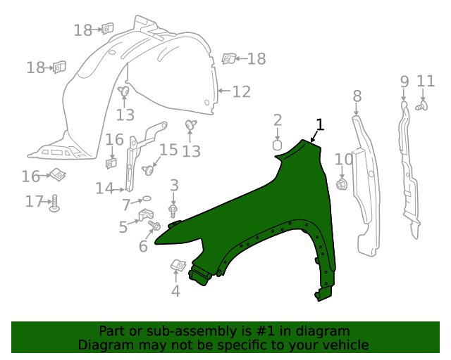 2020-2023 GMC Acadia Front Passenger Side Fender 84755856 GM ...