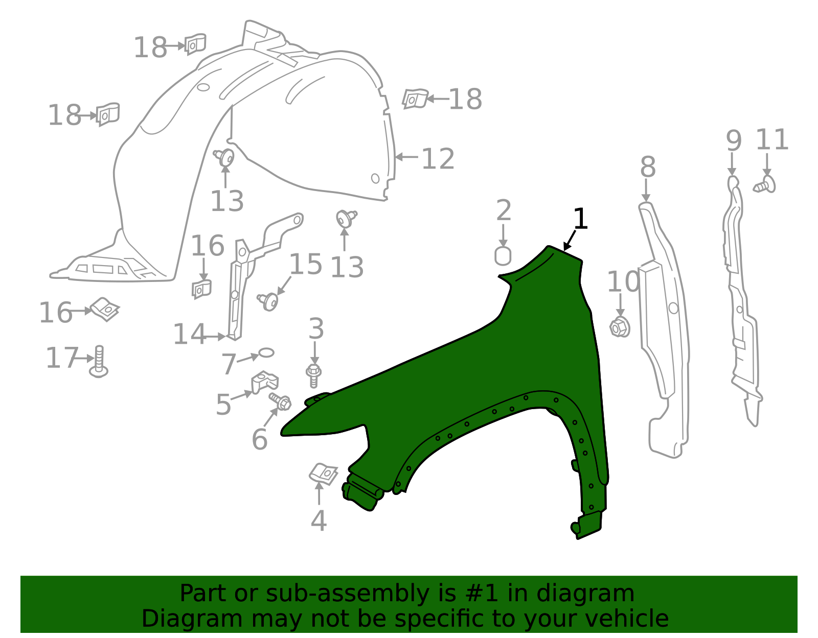 2020-2023 GMC Acadia Front Driver Side Fender 84755857 GM ...