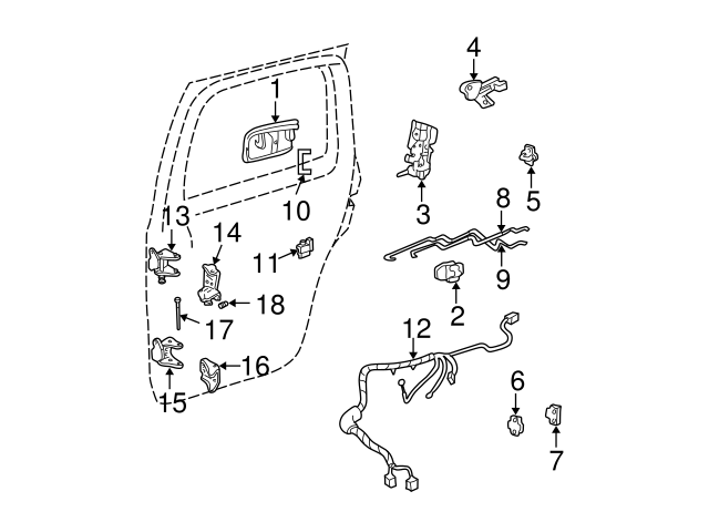 2002-2009 GM Driver Side Rear Door Upper Hinge with Reinforcements and ...