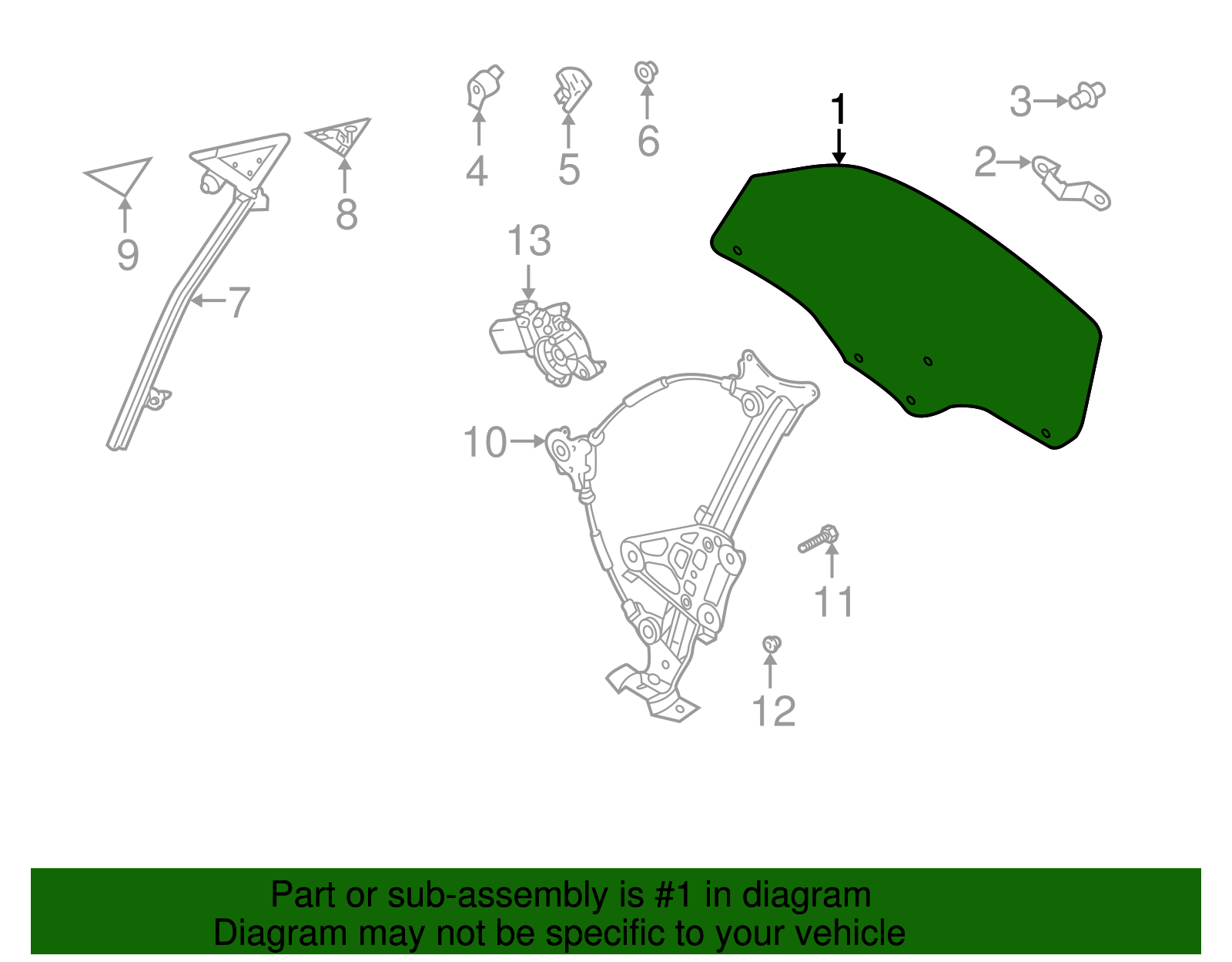 Hyundai - 82421-2C000 - Door Glass - 2003-2008 Hyundai Tiburon | OEM ...