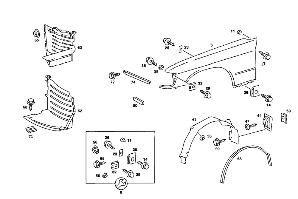 201-881-17-01 - Fender, Front 1955-1993 Mercedes-Benz | Mercedes-Benz ...
