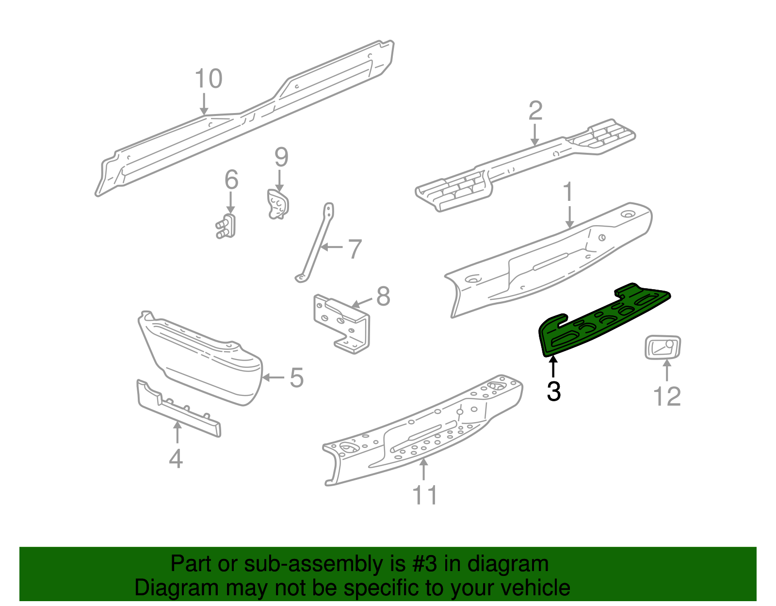 1998-2004 GM Gray Spectra Rear Bumper Step Center Pad 15720781 ...