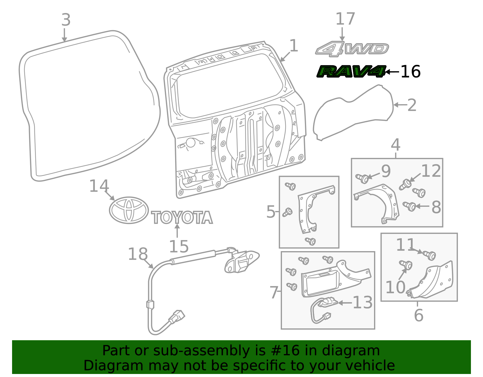 2004-2018 Toyota RAV4 Emblem, Back Door, No. 1 75431-0R060 | Toyota ...
