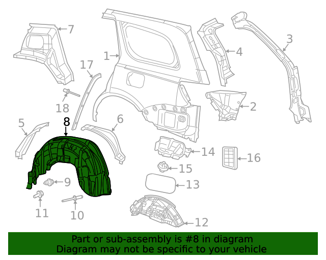 2014-2021 Jeep Grand Cherokee Wheelhouse Liner - Driver's Side (LH ...