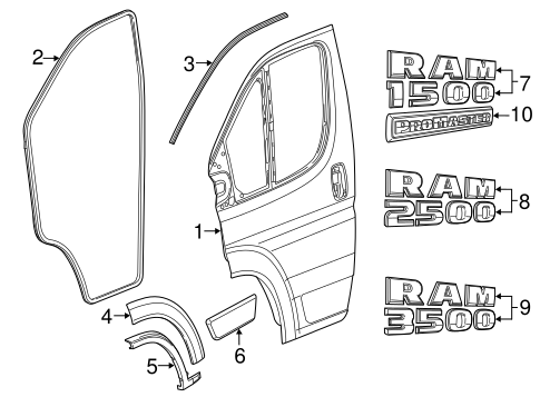 Exterior Trim - Front Door for 2019 Ram ProMaster 2500 | Mopar Factory ...