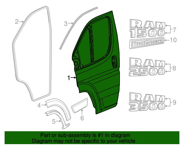 2014-2019 Ram Door Shell - Driver's Side (LH) 68366037AA | TascaParts.com