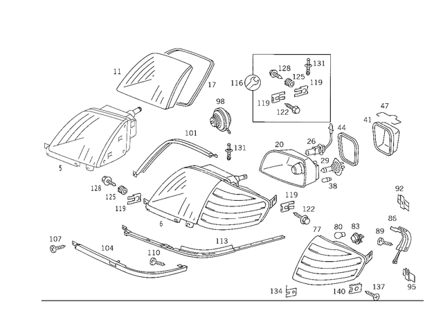 129-820-59-61 - Lamp Unit 1990-1993 Mercedes-Benz 500SL | Mercedes-Benz ...