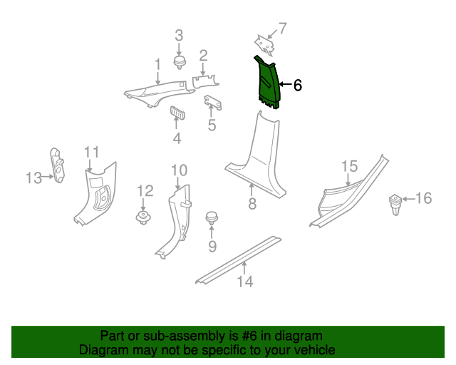 51433449936 - 2004-2010 BMW X3 Upper Center Pillar Trim (51-43-3-449 ...