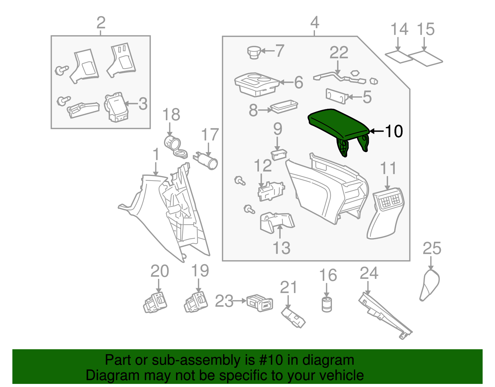 2013-2015 Toyota Venza Armrest Assembly 58920-0T010-B0 | Toyota Parts ...