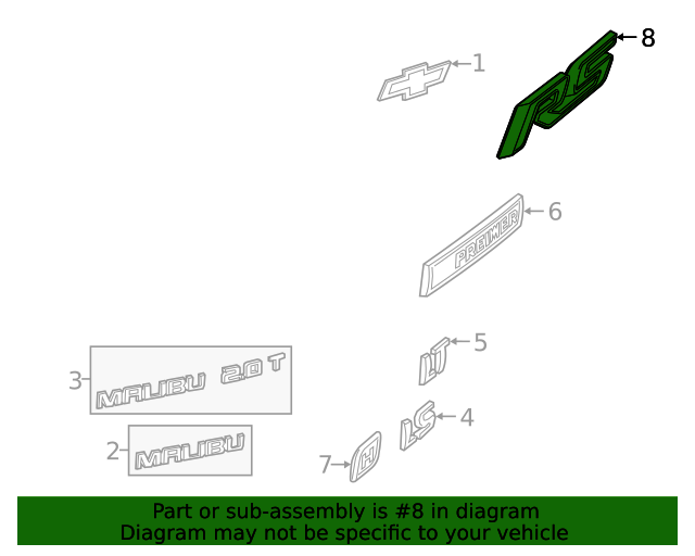 2019-2023 Chevrolet Malibu Deck Lid Emblem 84476107 | GMPartsDirect.com