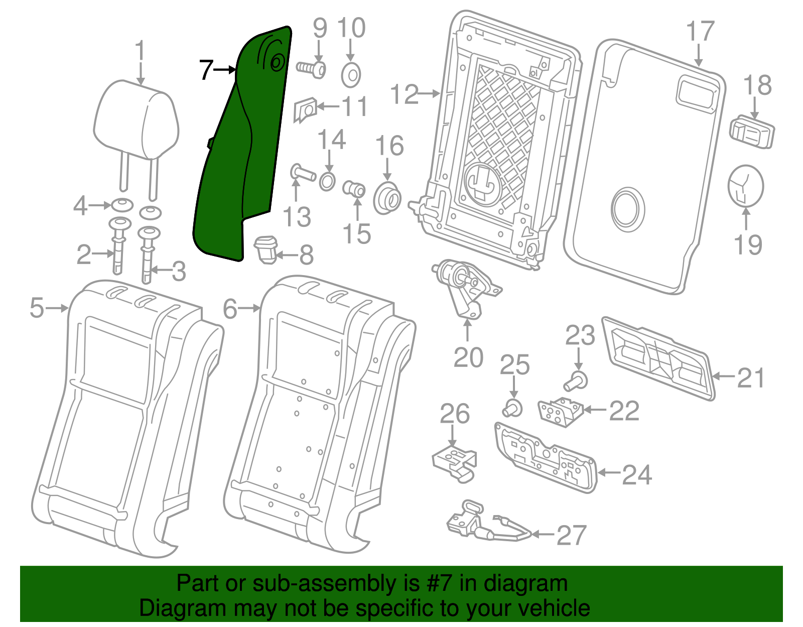 39064351 - Jet Black Rear Driver Side Seat Back Side Bolster Pad 2016 ...