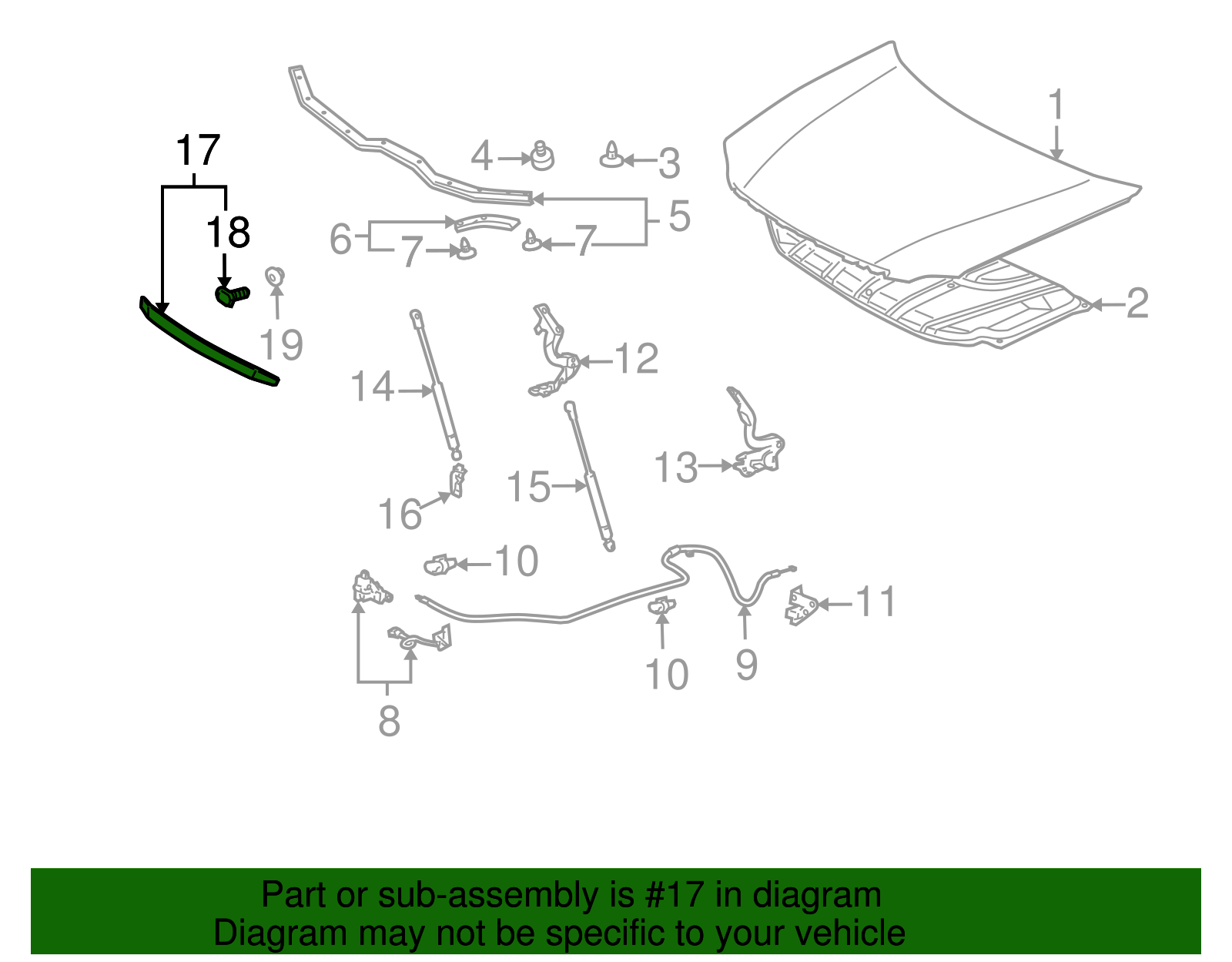 2005-2010 Toyota Avalon Hood Molding (Front) 75770-AC010 | Toyota Parts ...