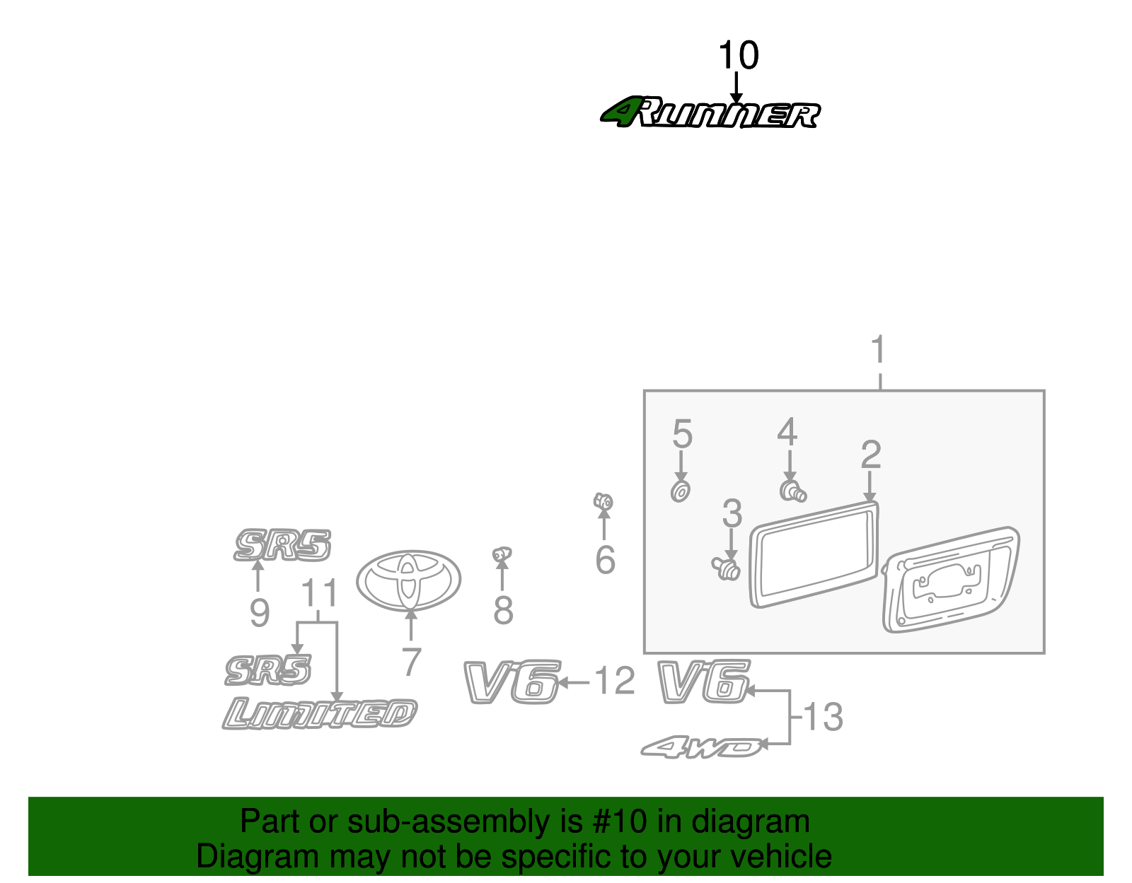 Genuine Toyota Nameplate part# 75445-35060 for 1999-2002 Toyota 4Runner ...