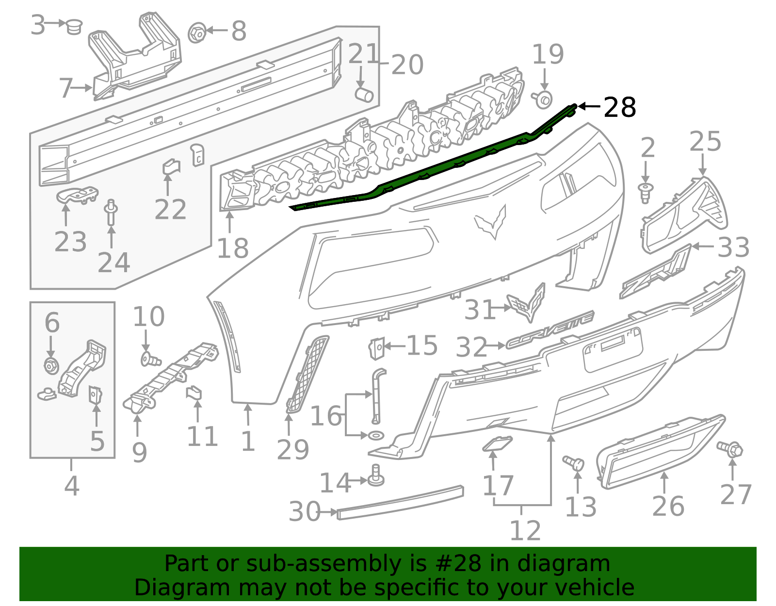2014-2019 Chevrolet Corvette Rear Bumper Fascia Molding 84011055 | OEM ...