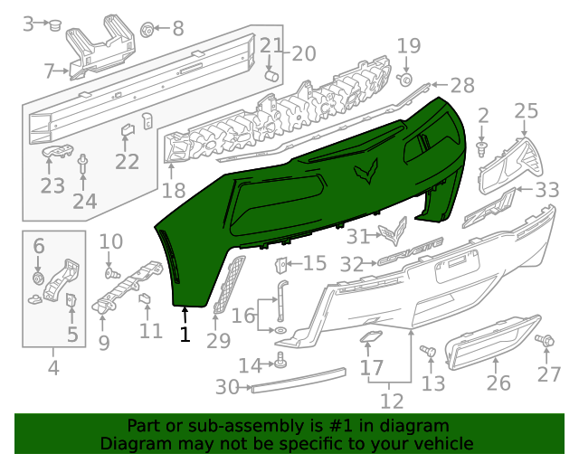 2014-2019 Chevrolet Corvette Rear Upper Bumper Cover 84411653 | GM ...