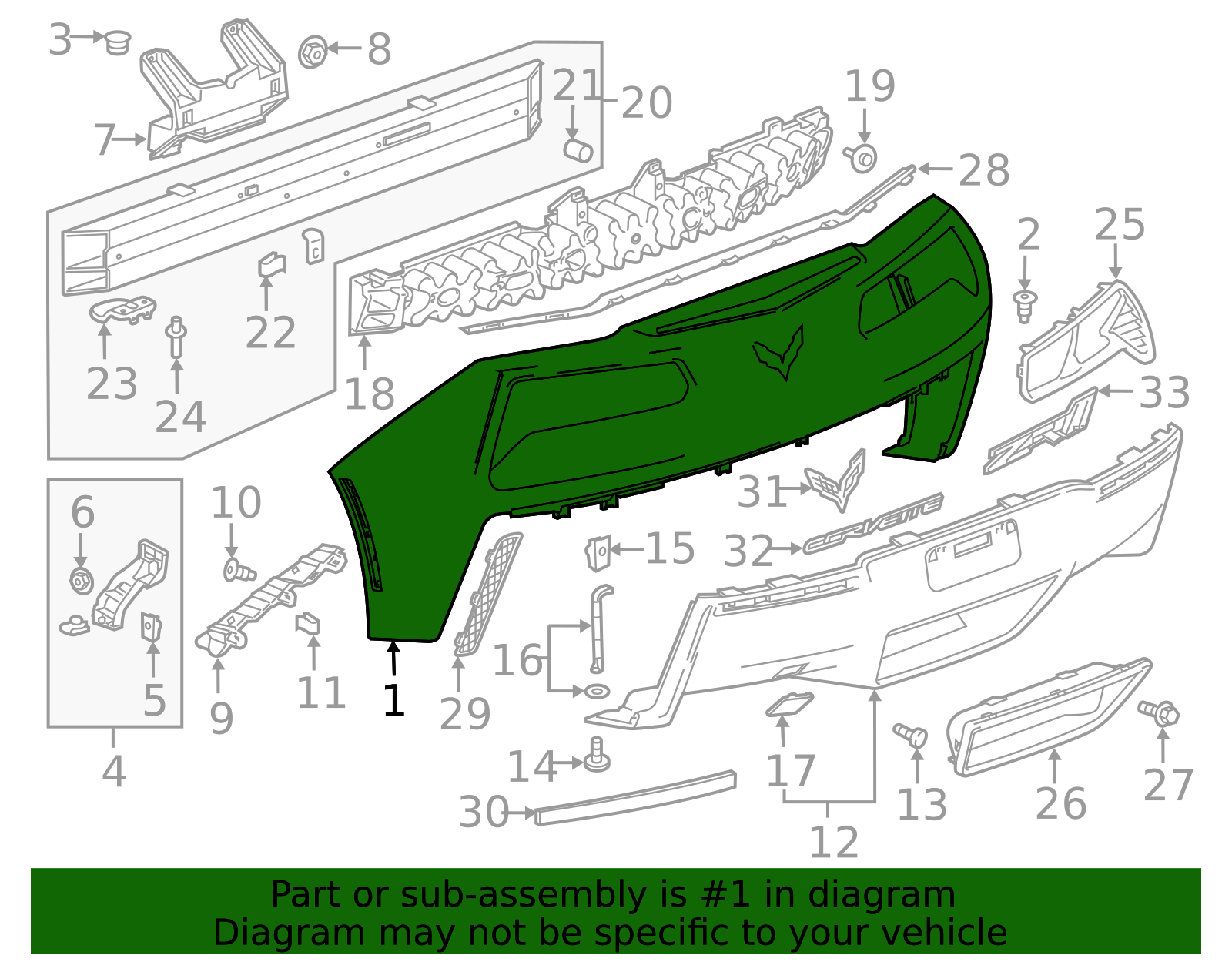2015-2019 Chevrolet Corvette Rear Upper Bumper Cover 84411650 GM ...