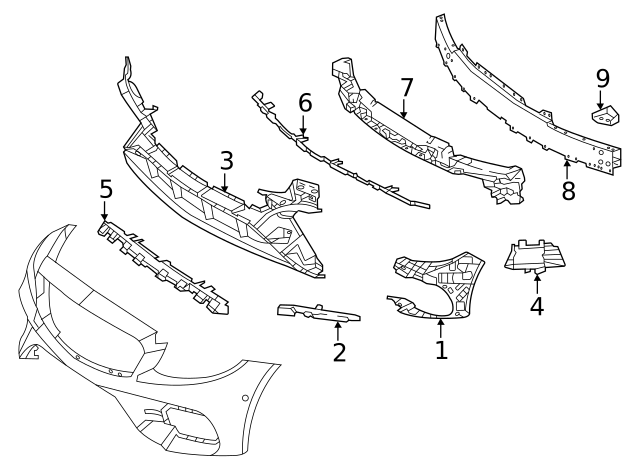 213-885-04-07 - Bumper Cover Support Rail Bracket 2021-2023 Mercedes ...