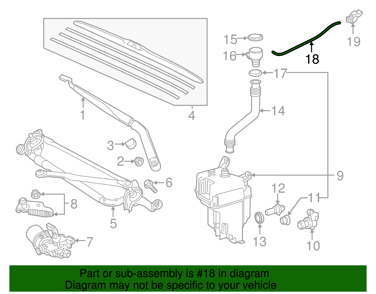 90068-33050 - Windshield Washer Hose 2014-2019 Toyota Highlander ...