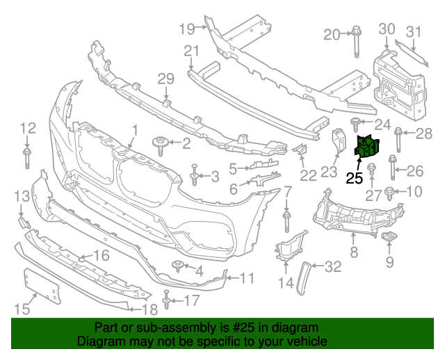 51117473458 - 2018-2023 BMW Bumper Cover Support Rail Bracket (51-11-7 ...