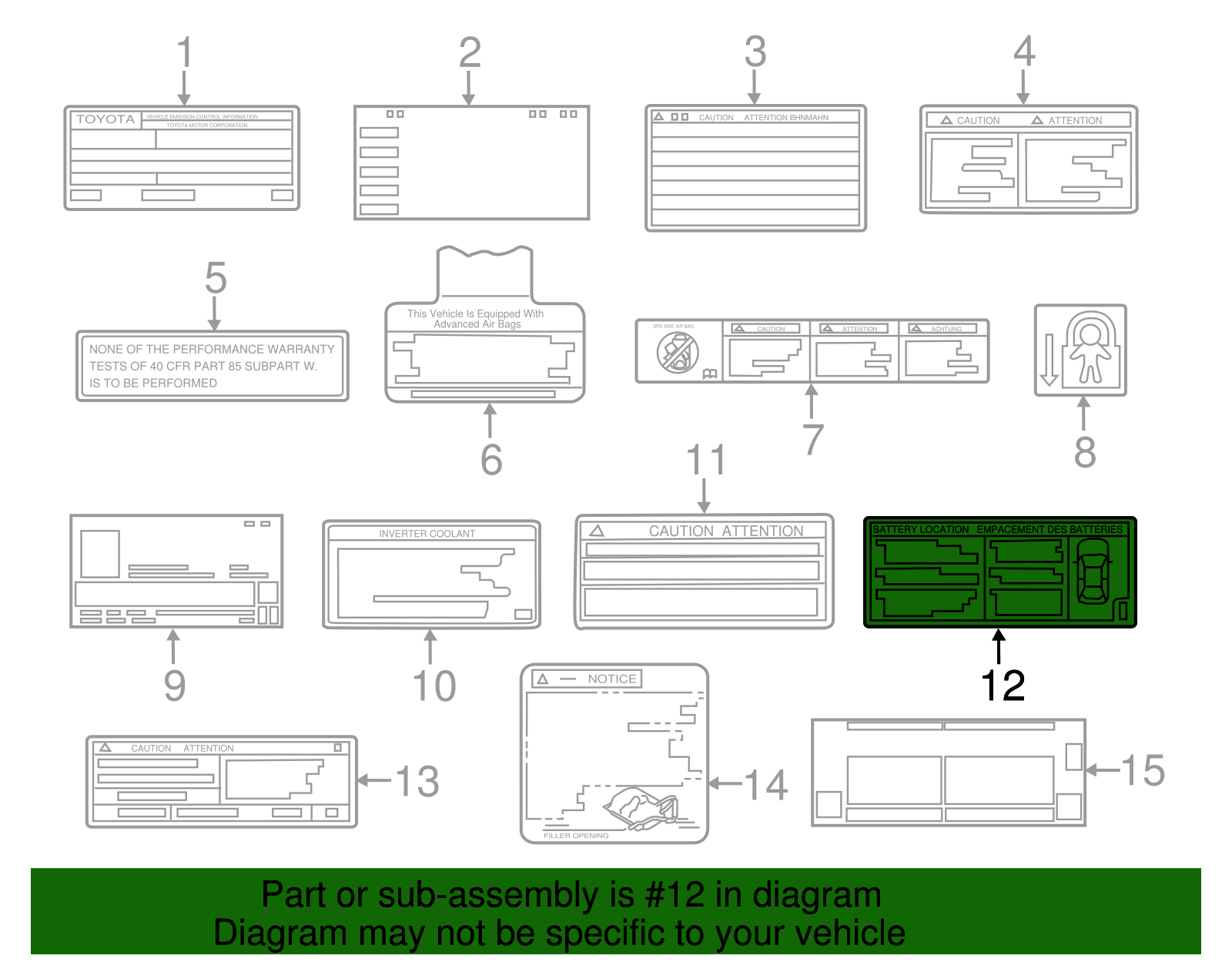 2012-2019 Toyota Prius C Battery Label g927552030 | Toyota AutoNation Parts