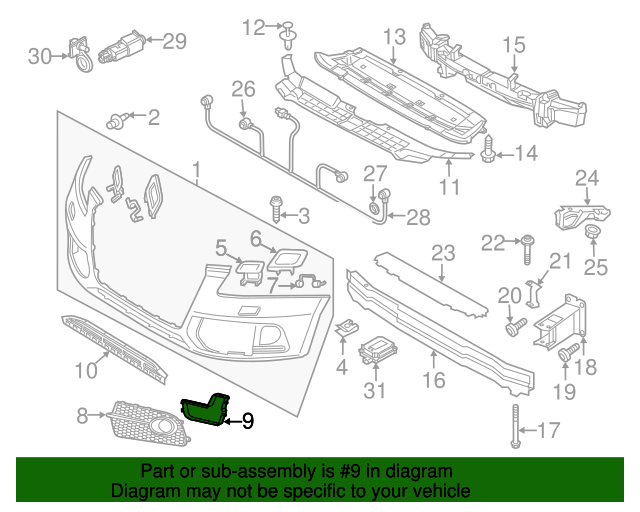 2013-2017 Audi Bumper Cover Spacer Panel 8R0-807-246 | AutoNationParts.com