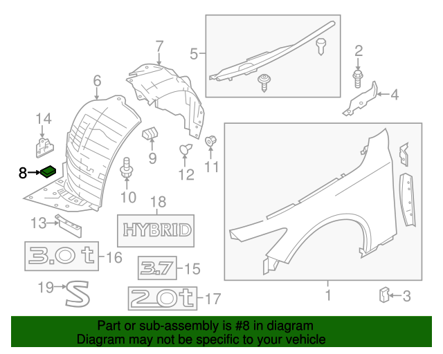 2013-2020 Infiniti Ft Fender Liner U-Nut 01241-01151 | Infiniti of ...