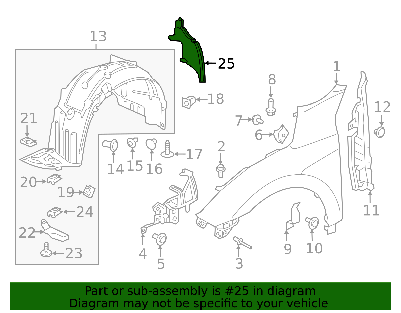 74295-TGG-A01 - 2017-2021 Honda Civic - Pad L Front Fender Partition ...
