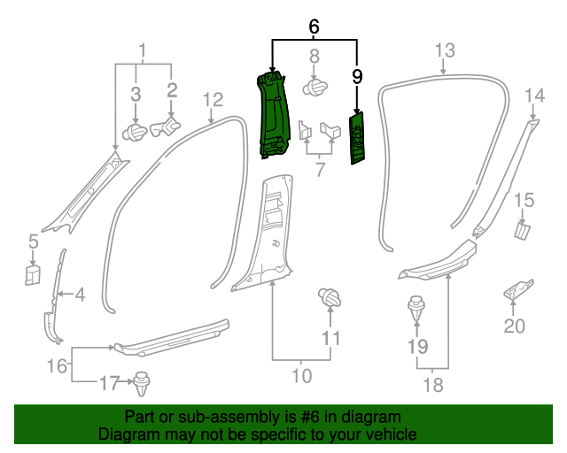 2016-2020 Lexus Upper Center Pillar Trim 62411-30551-C0 | OEM Parts Online