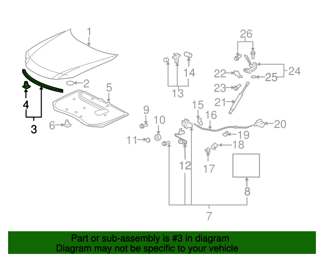 2007-2012 Lexus ES350 Hood Seal 53381-33090 | AutoNationParts.com