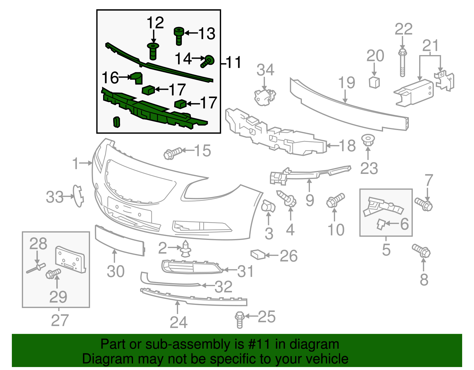 2011-2017 Buick Regal Front Bumper Fascia Center Support 22946539 GM ...