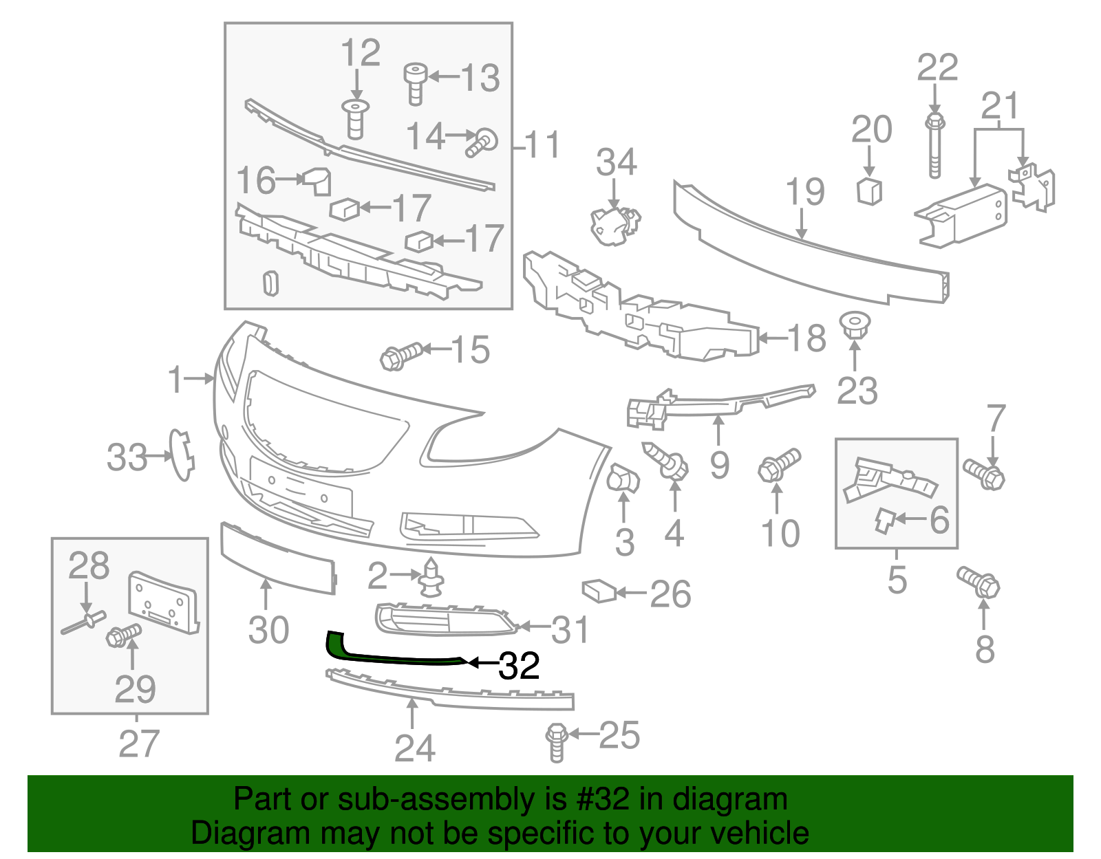 23109702 - Passenger Side Front Bumper Fascia Outer Insert Molding 2015 ...