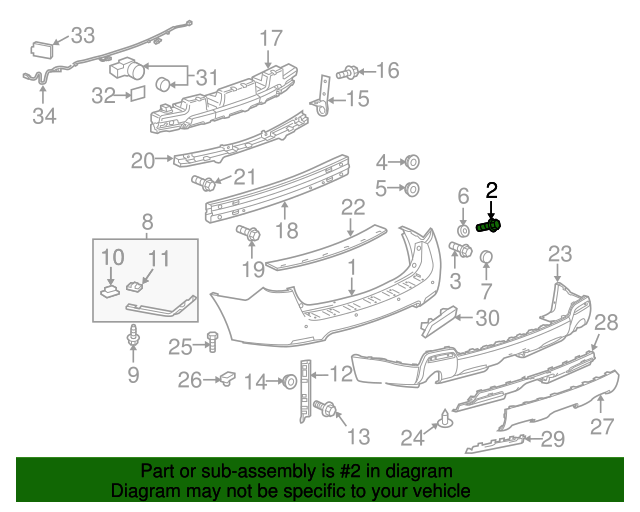 2013-2017 GM Rear Bumper Fascia Bolt 11546841 | GMPartsDirect.com