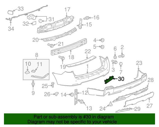 22950586 GM Passenger Side Rear Bumper Fascia Reflector | GM Parts Store