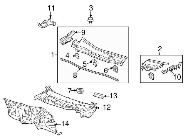 2010-2015 Honda Cowl Top Assembly, Front Passenger 74220-TP6-A00 | OEM ...