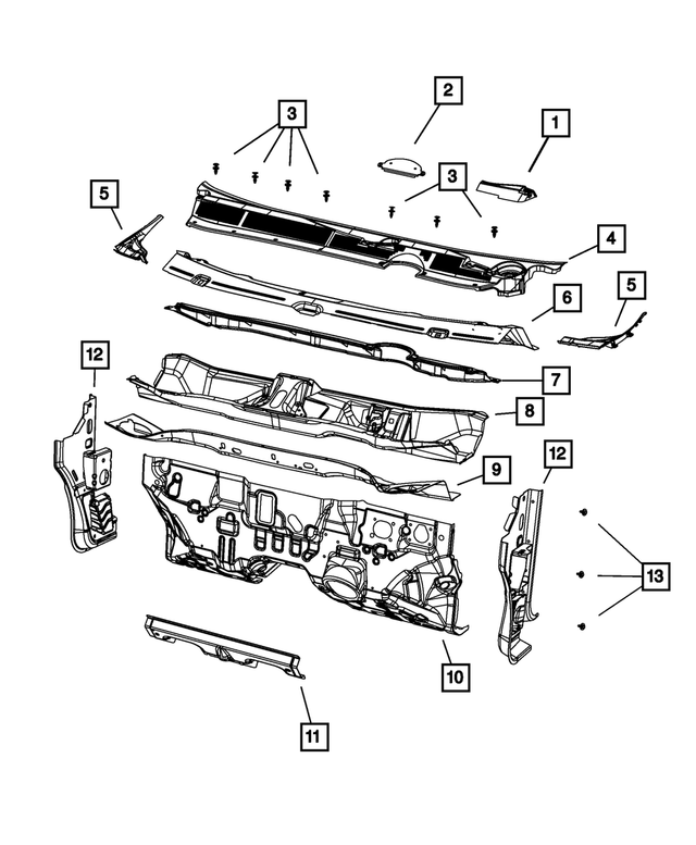 2013-2016 Dodge Dart Cowl Plenum Lower Panel 68082340AG | Mopar Estores
