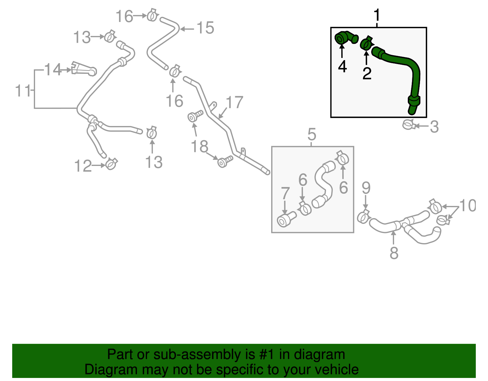 5C0-122-051-L - Radiator Coolant Hose 2012-2015 Volkswagen Passat ...