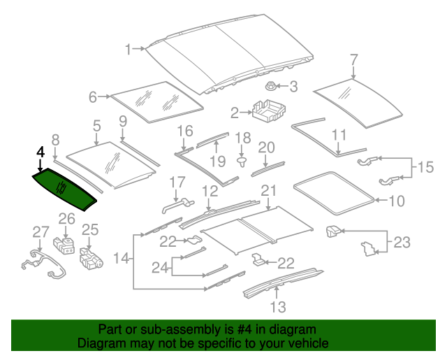 166-780-03-21 - Roof Panel Glass 2013-2019 Mercedes-Benz ...