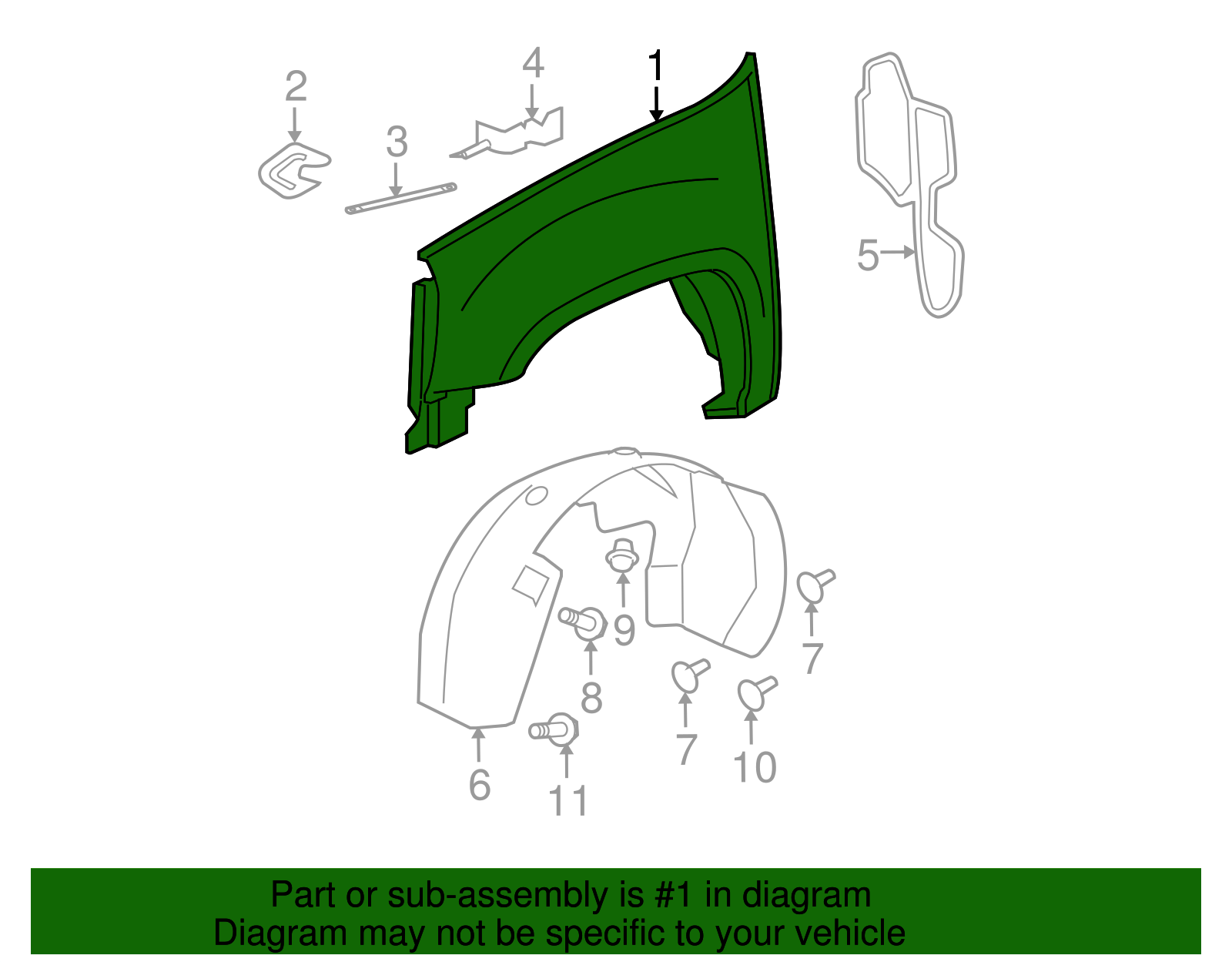 2007-2014 Chevrolet Front Driver Side Fender 22977475 GM ...
