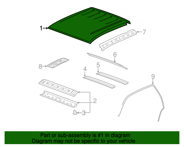 2007-2014 GM Roof Panel Assembly with Reinforcement and Nuts 25991529 ...