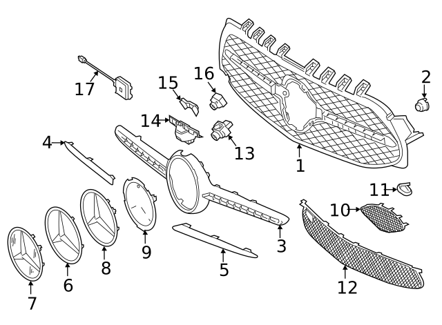 2019-2022 Mercedes-Benz A 220 Grille Assembly 177-880-57-03 | MB Parts ...
